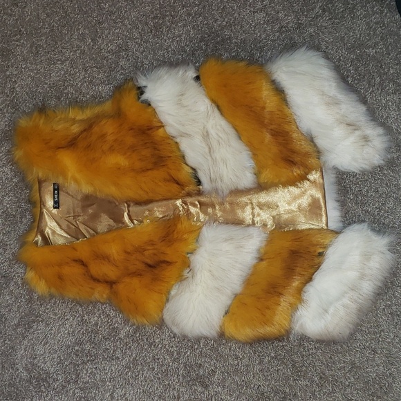 SHEIN | Jackets & Coats | Shein Fur Vest S Yellow And White Stripe ...